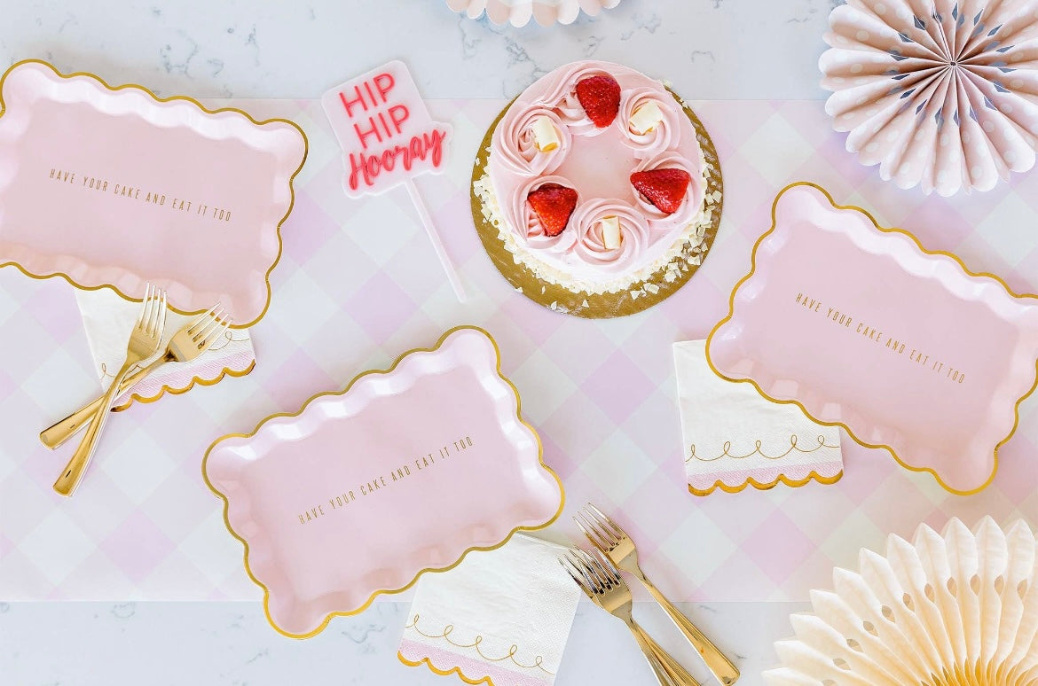 Pink Scalloped Rectangular Cake Plate